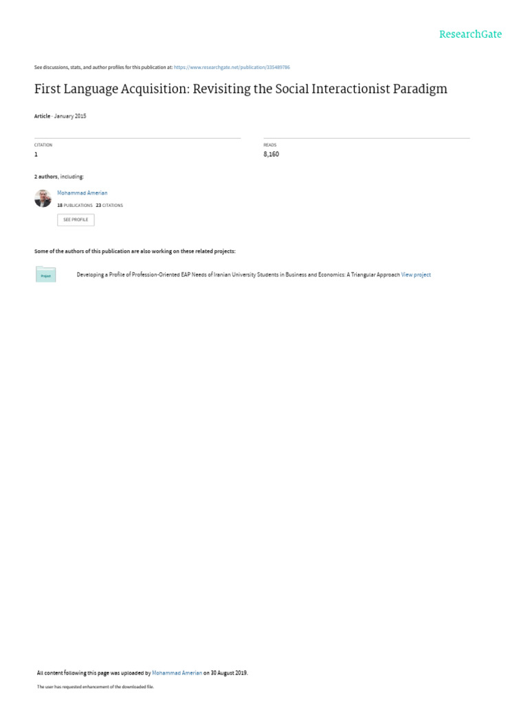 First Language Acquisition Revisiting The Social Interactionist Pdf