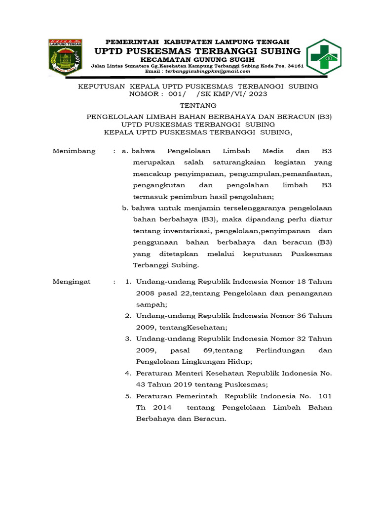 SK Pngelolaan B3 Dan Panduan Program b3 | PDF