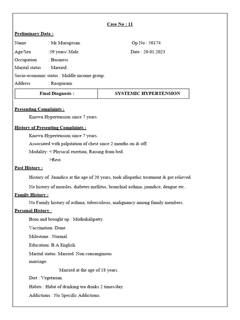 Case No 11 | PDF | Hypertension | Lung