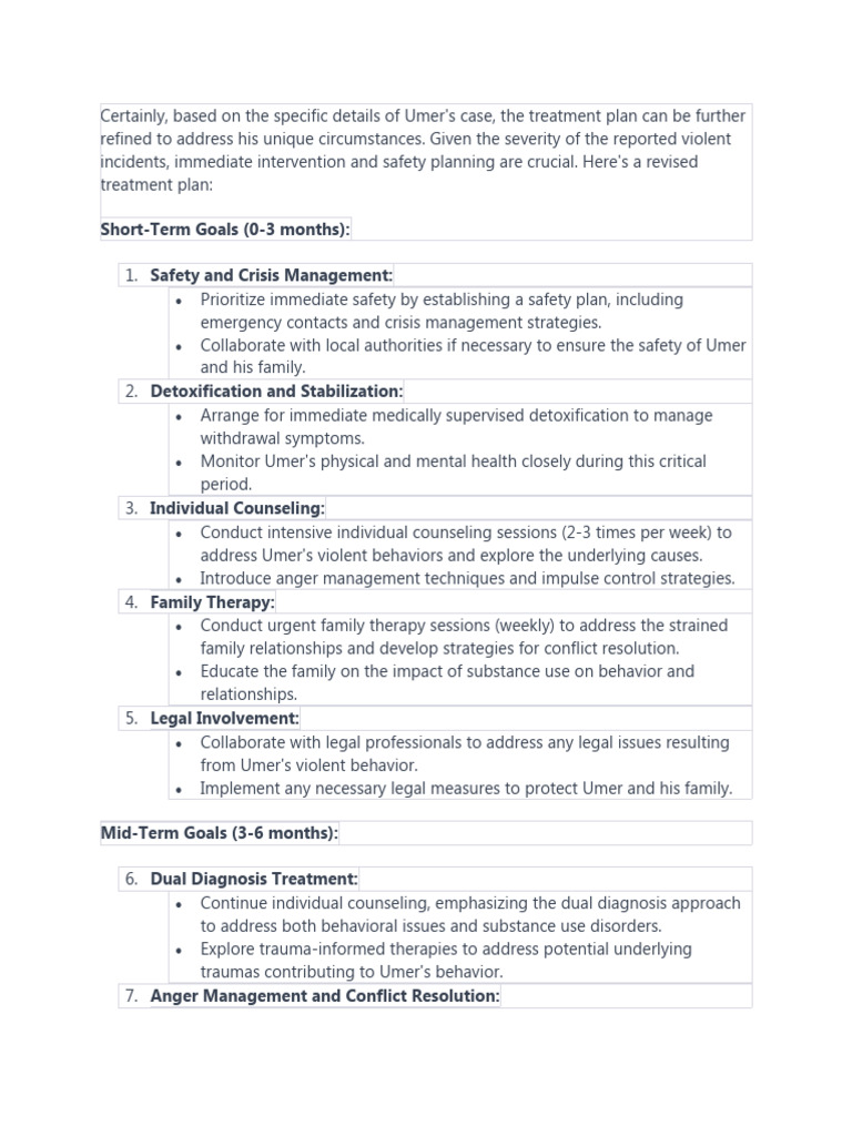 Umer Treatment Plan | PDF | Psychotherapy | Dual Diagnosis