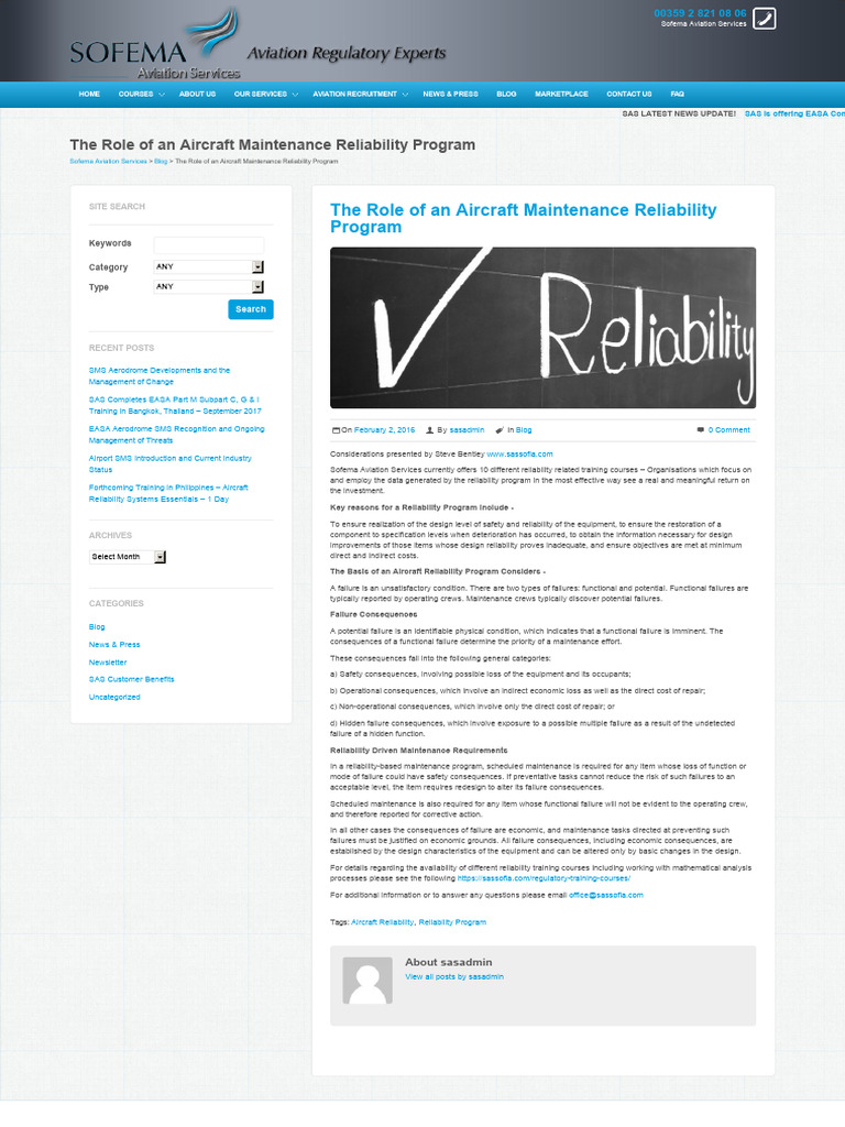 The Role of An Aircraft Maintenance Reliability Program - Sofema ...
