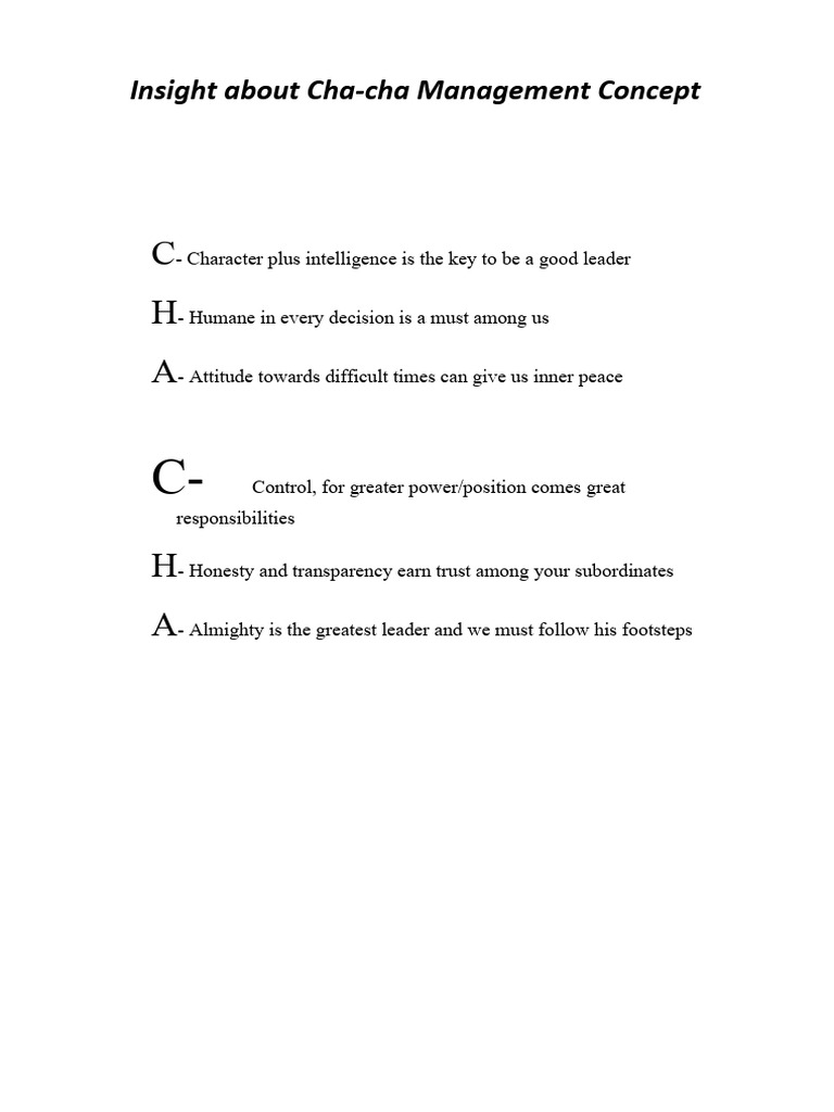 Cha-Cha Management Concept-Romina M. Maningas T-III | PDF Cha-Cha Management Concept-Romina M. Maningas T-III | PDF