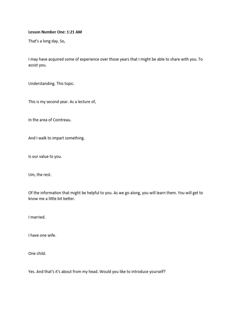 Lesson Number One | PDF | Lecture