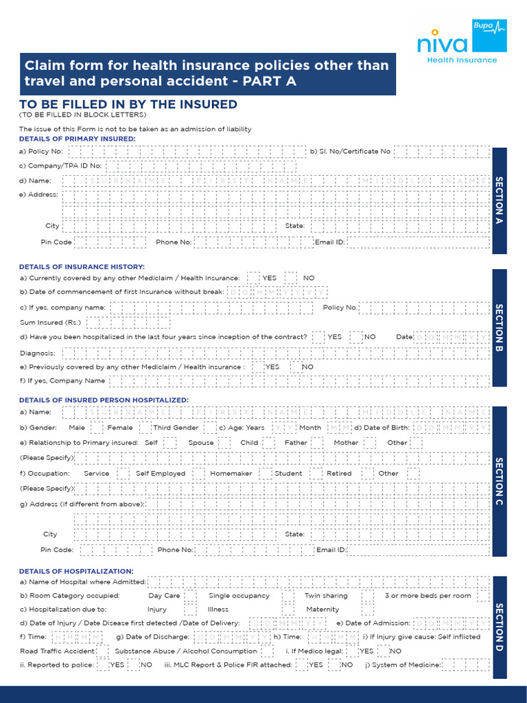 Health Insurance Claim Form | PDF | Insurance | Hospital