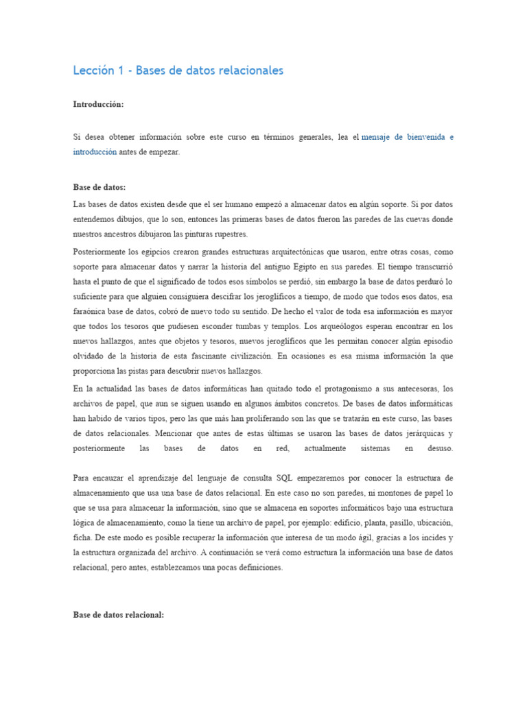 Lección 1 - Bases de Datos Relacionales | PDF | Bases de datos | Mi sql
