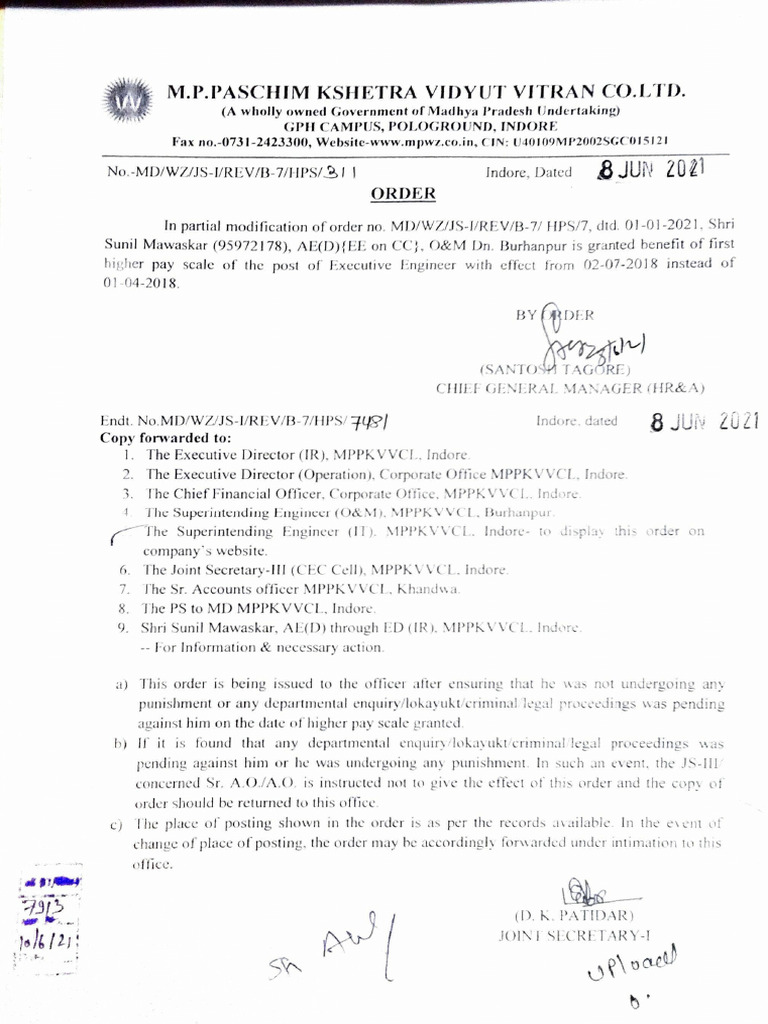 Partial Modification of Order-07 Dtd. 01-01-2021, SH Sunil Mawasker (AE ...