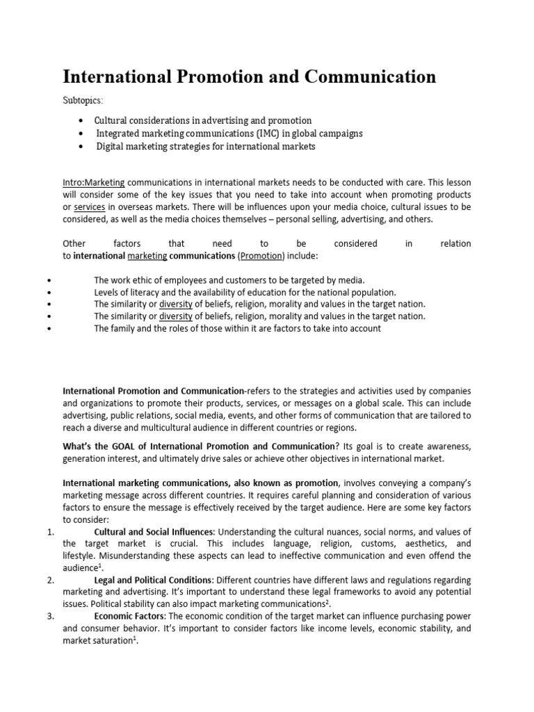 International Promotion and Communication | PDF | Digital Marketing ...