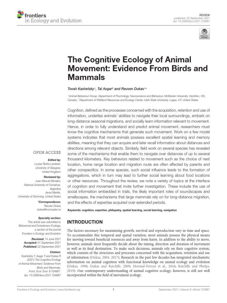 Cognitive Ecology of Animal Movement | PDF | Bird Migration | Learning