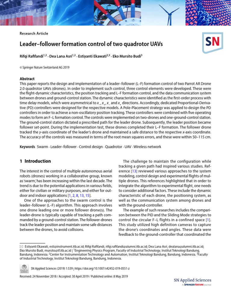 Leader-Follower Formation Control of Two Quadrotor Uavs | PDF | Unmanned Aerial Vehicle ...