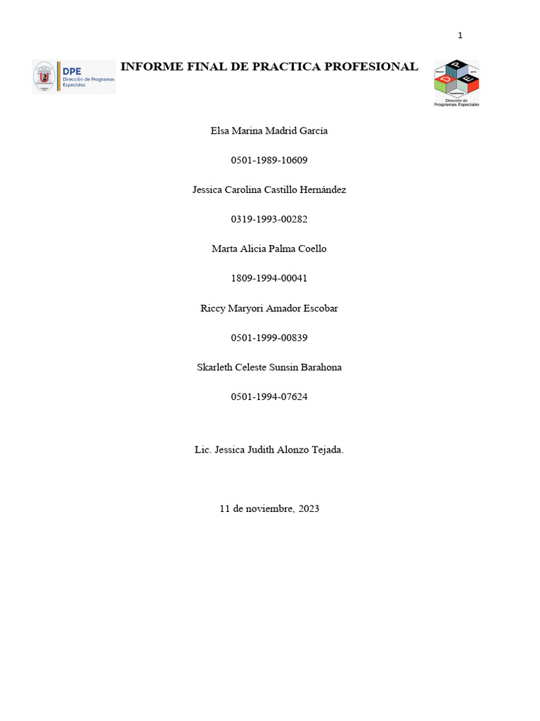 Informe Practica Profesional Dunia 1 1 Pdf Enseñando Maestros
