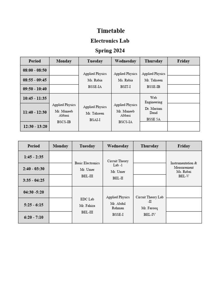 Timetable | PDF | Electromagnetism | Computer Engineering