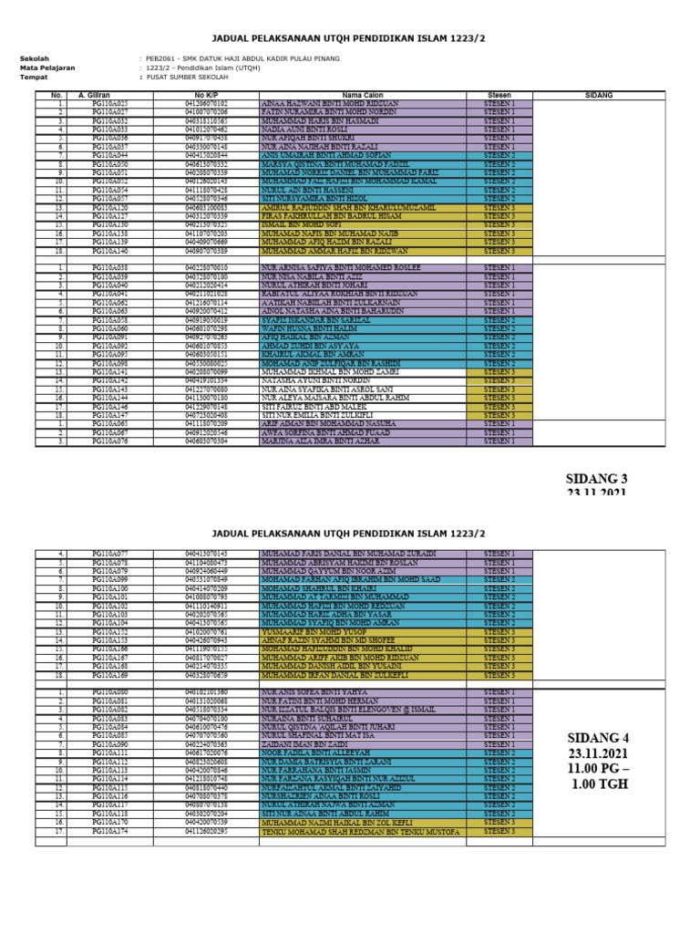 Jadual Sidang Utqh 2021 | PDF | Malaysia