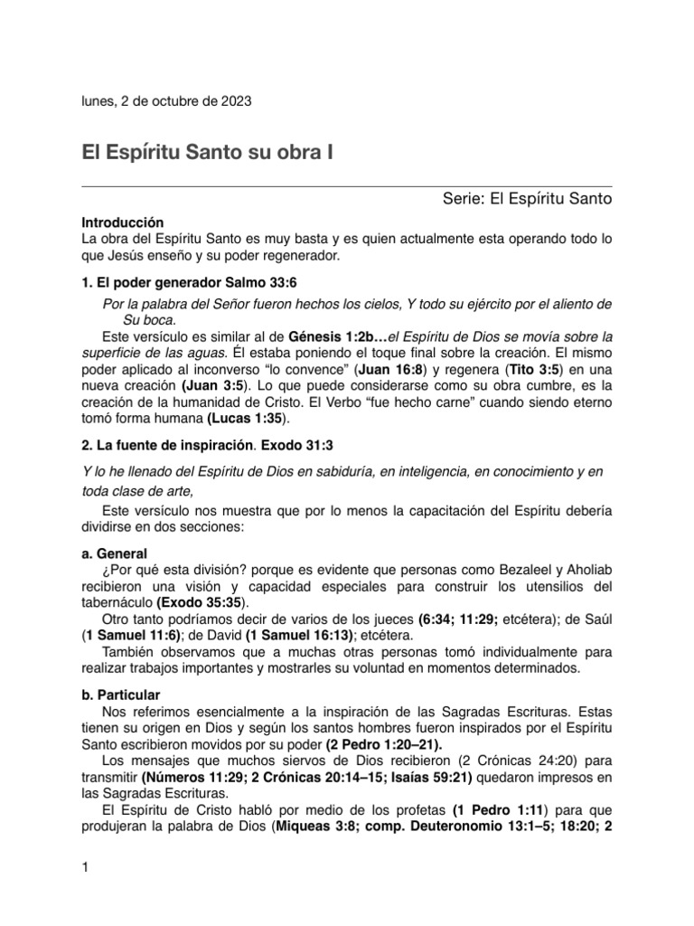El Espíritu Santo Su Obra I Pdf Espíritu Santo Biblia