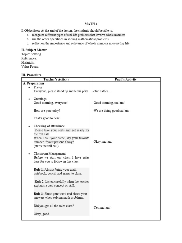 Math 4 Detailed LP | PDF | Bus