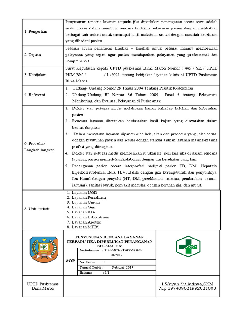 SOP Layanan Terpadu Puskesmas | PDF