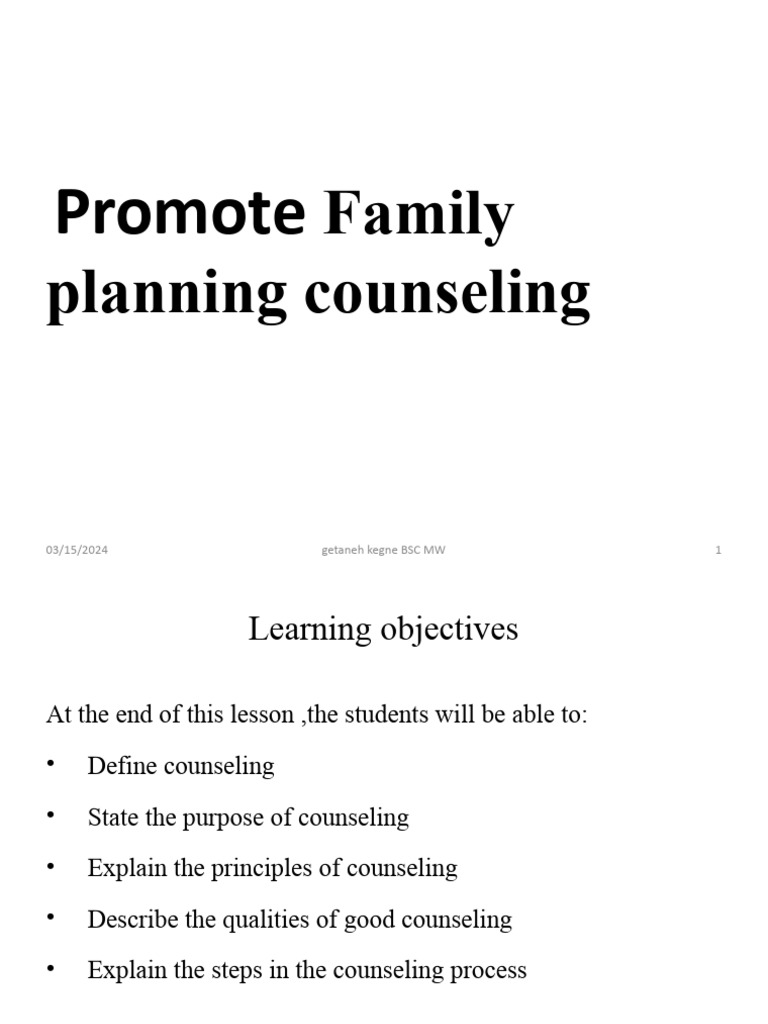 Family Planning Counseling Guide | PDF | Family Planning | Psychotherapy