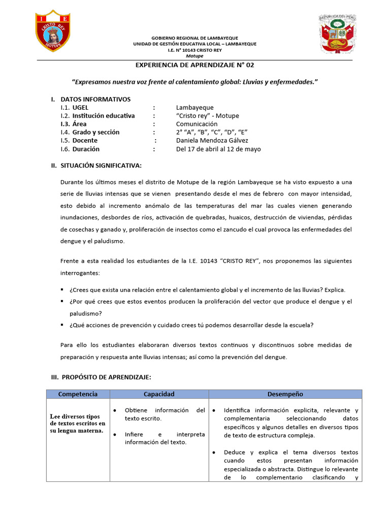 Experiencia De Aprendizaje 2 Pdf Información