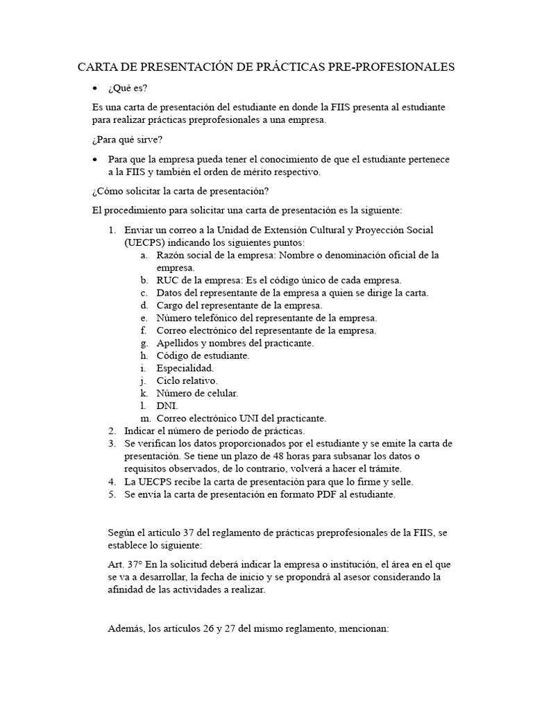 Carta de Presentación de Prácticas Pre | PDF