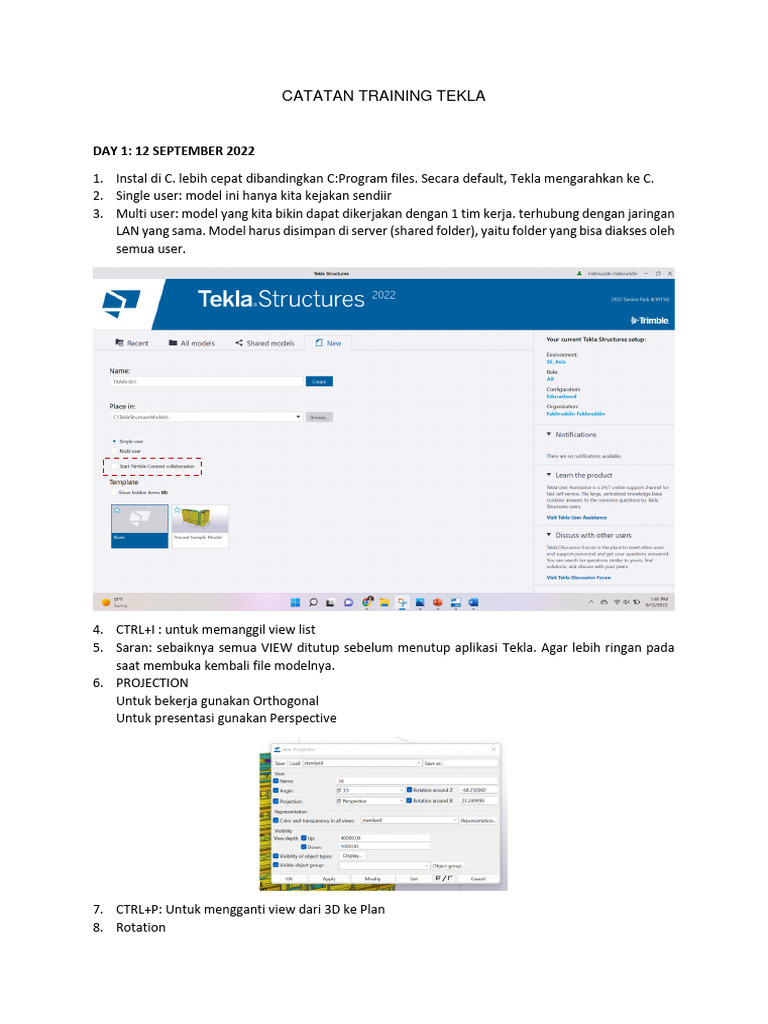 Panduan Dasar Tekla: Instalasi & Modifikasi | PDF
