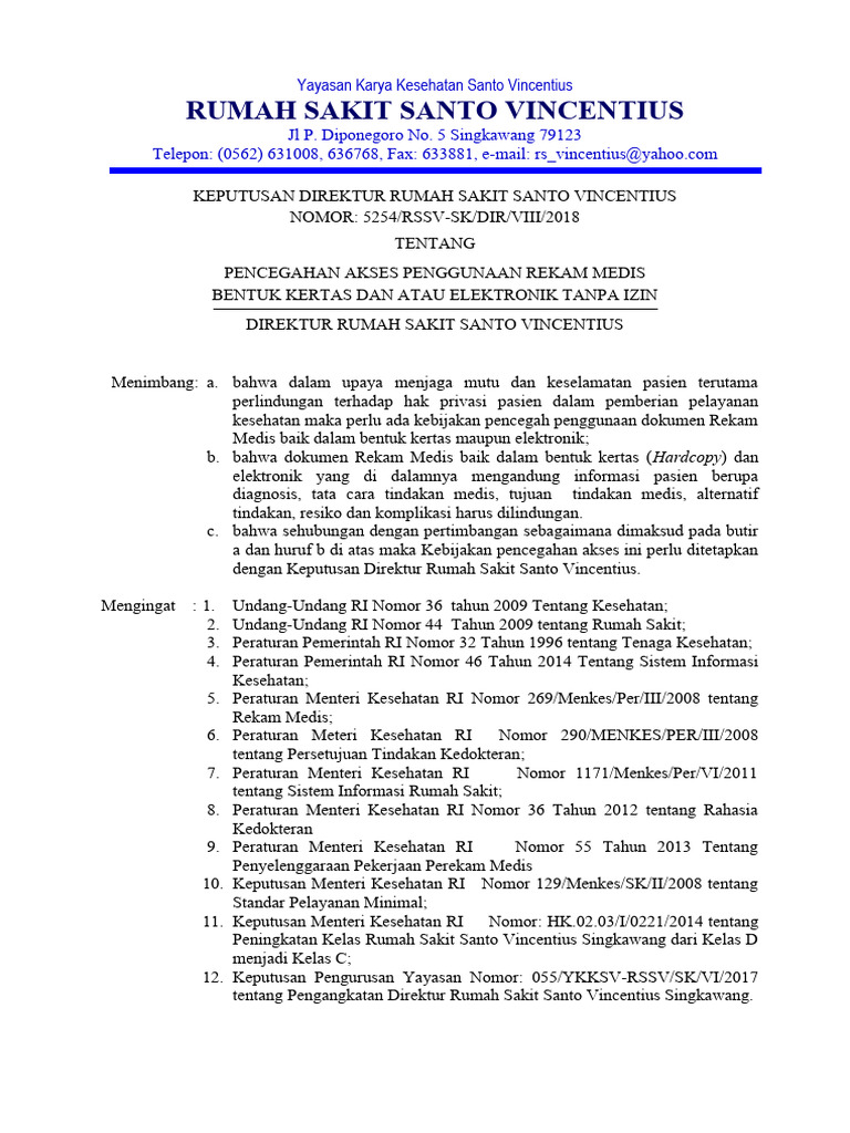 SK Pencegahan Akses Rekam Medis Kertas Dan Elektronik | PDF ...