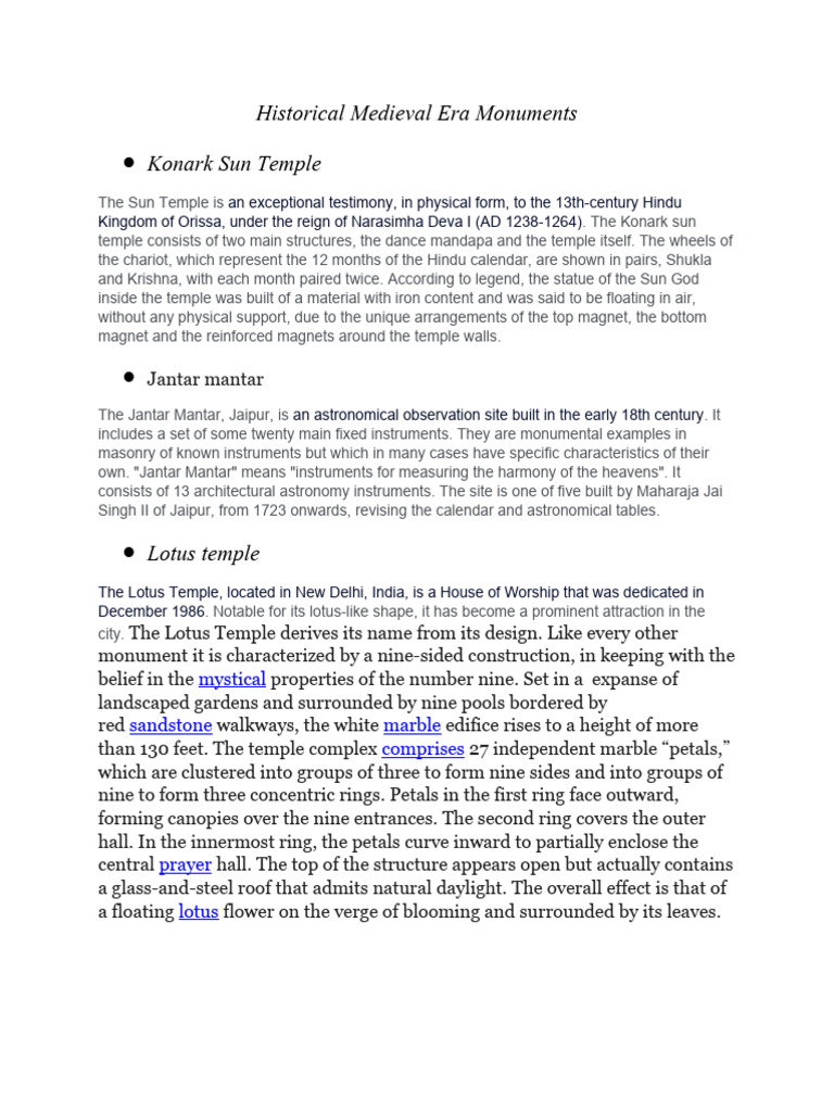 Historical Medieval Era Monuments | Download Free PDF | Temple