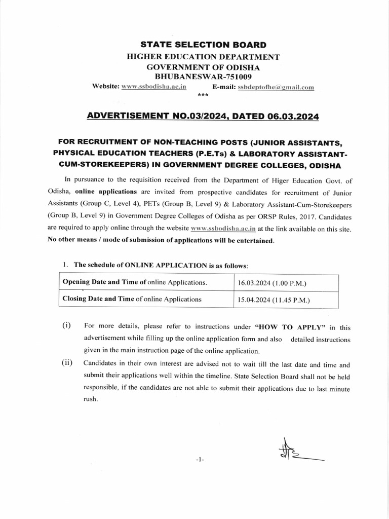 Advt No 03 of 2024 Non Teaching Post PDF Academic Degree Recruitment