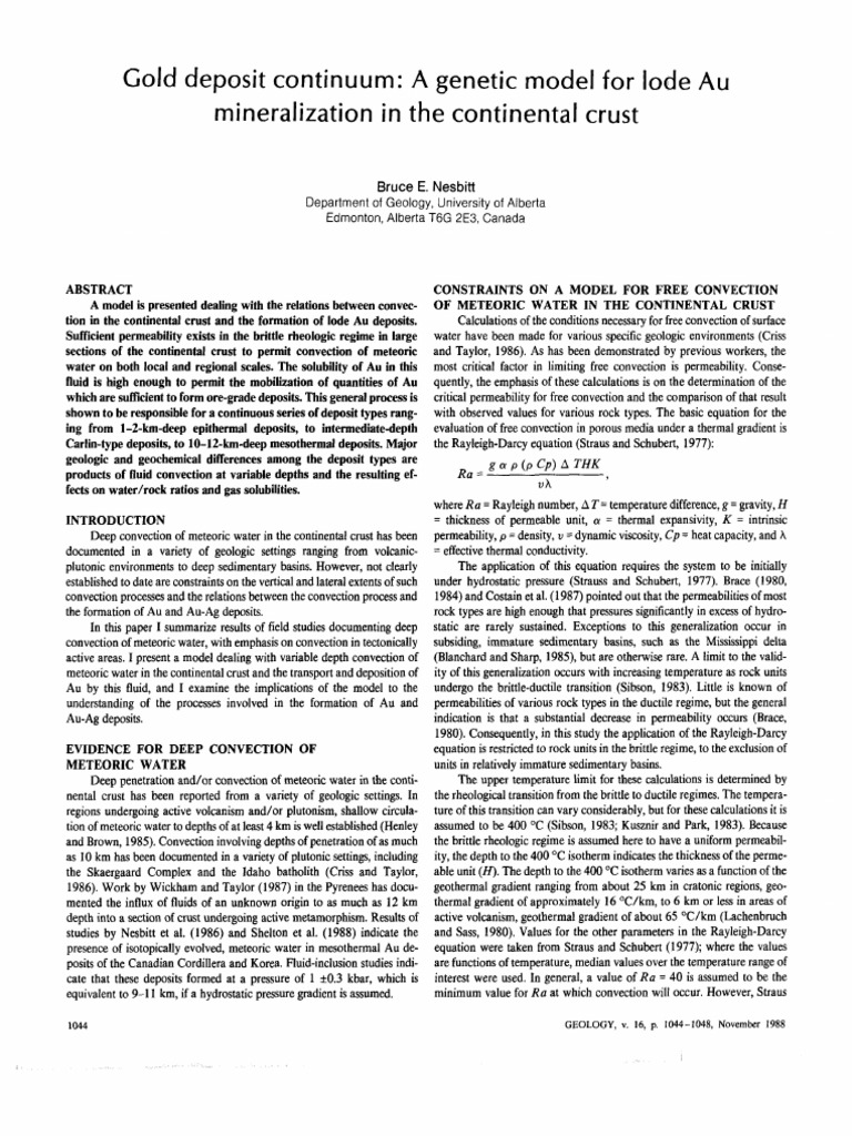 1988 - Nesbitt - Gold deposit continuum A genetic model for lode Au ...