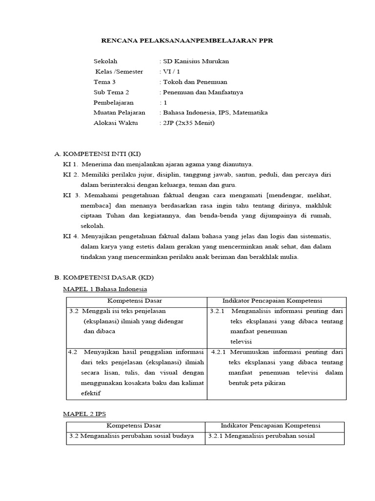 RPP PPR Kelas Vib-Monica | PDF