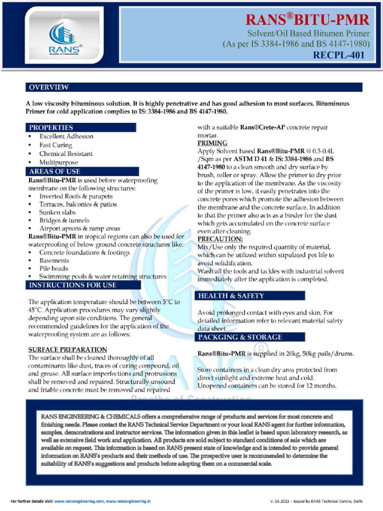 401. TDS - Rans®Bitu-PMR | PDF