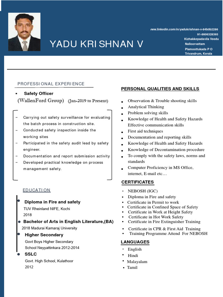 Cv New 2019 Present Pdf Safety