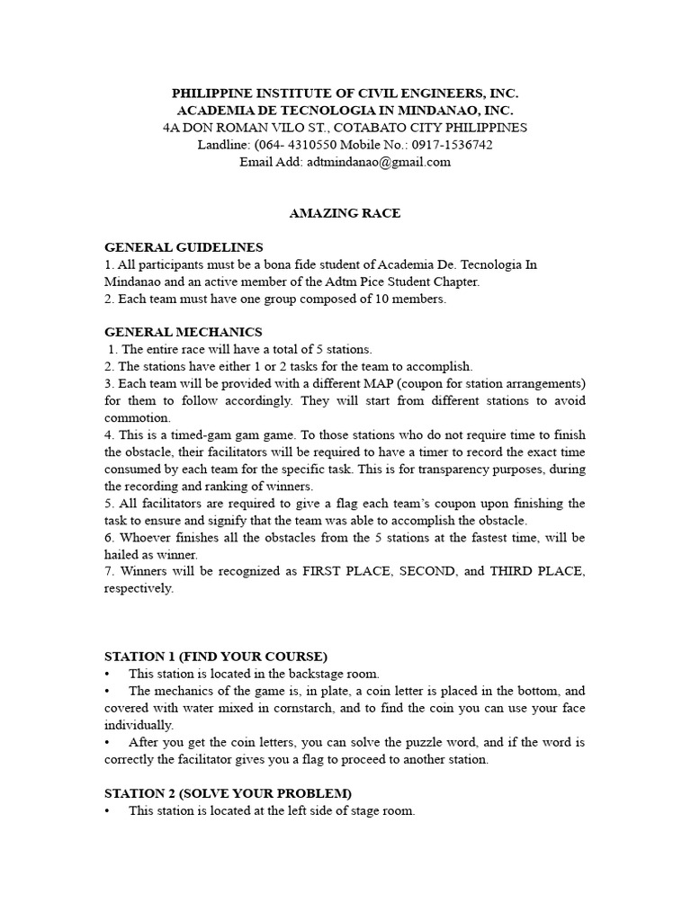 Amazing Race Mechanics | PDF | Career & Growth | Teaching Methods ...