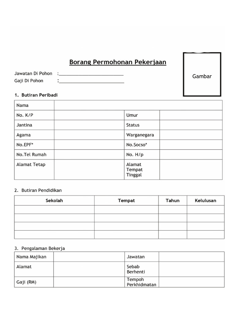 contoh borang permohonan kerja 2024/3 | PDF