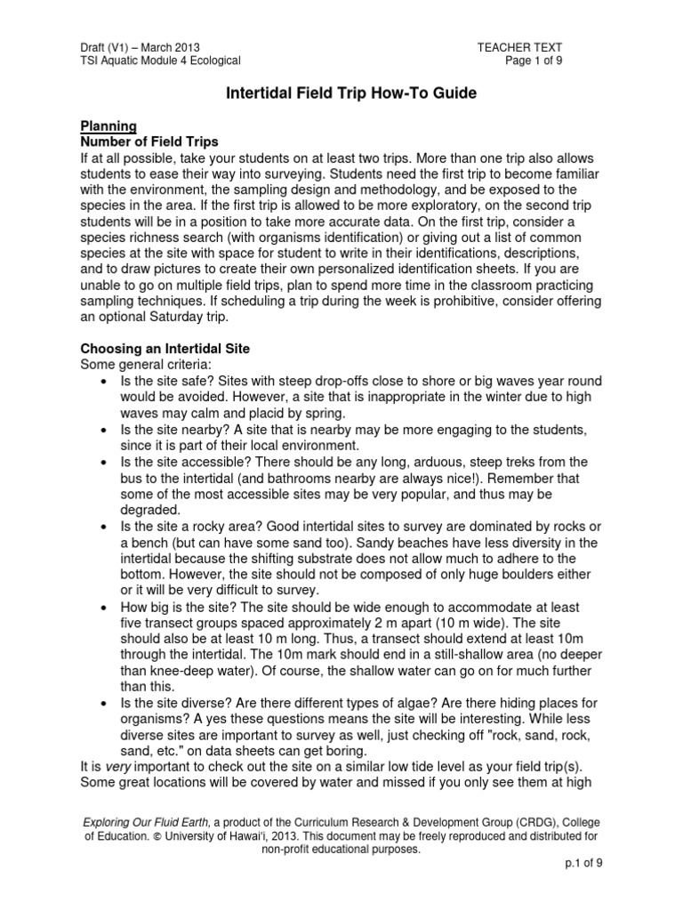 Intertidal Field Trip Cheat Sheet | PDF | Tide | Food Web