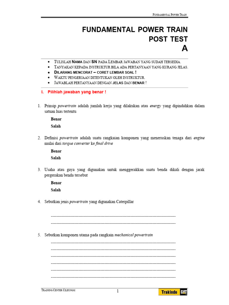 Post Test A Powertrain | PDF
