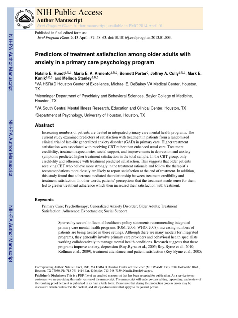 Nihms 438427 | PDF | Cognitive Behavioral Therapy | Generalized Anxiety ...