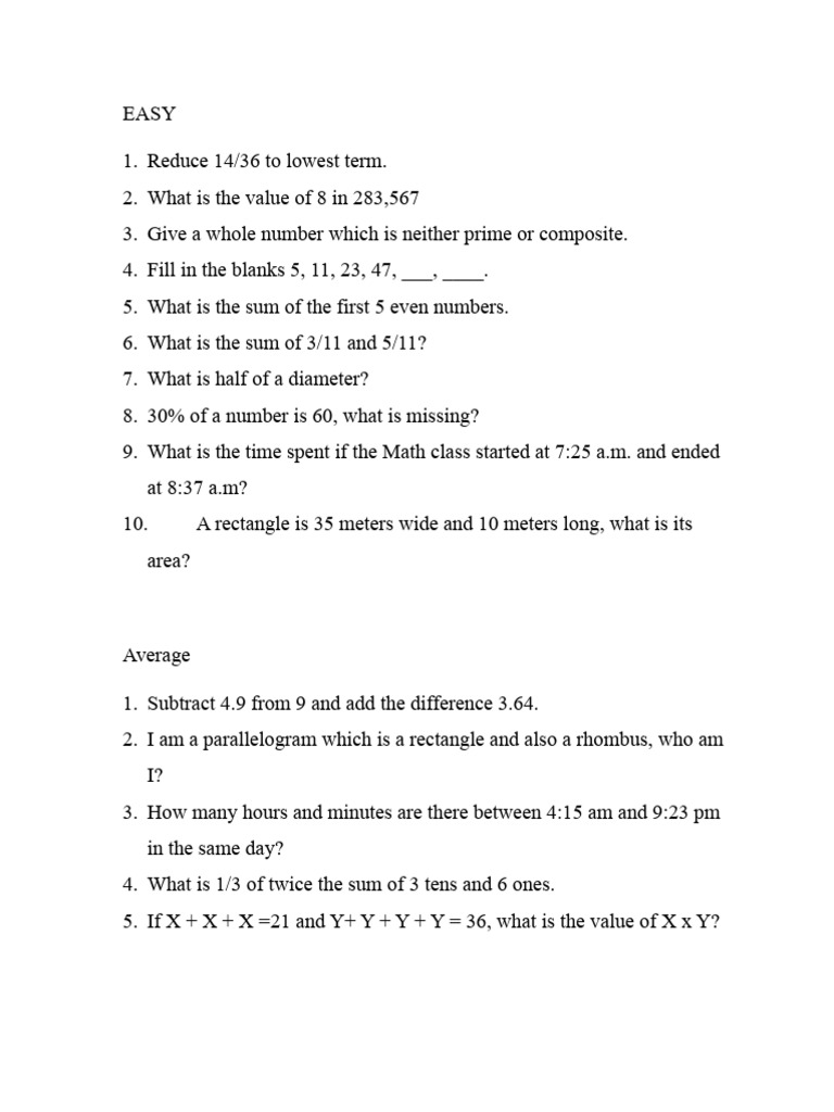 Math Bowl Questions | PDF