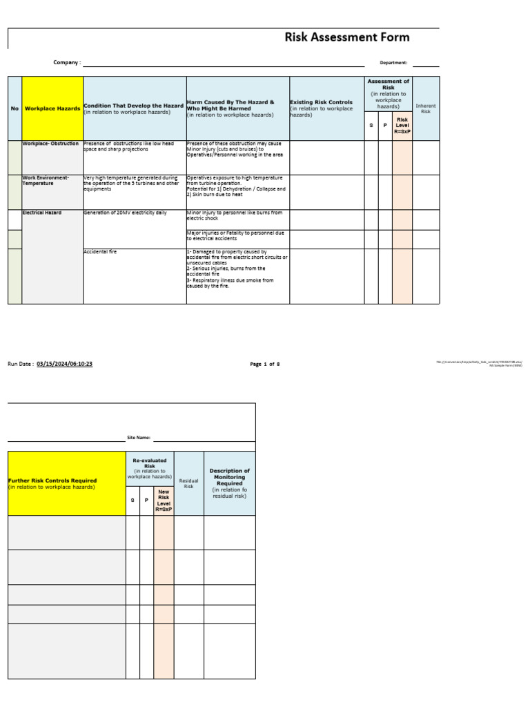 Workplace Risk Assessment Form | PDF | Hazards | Risk