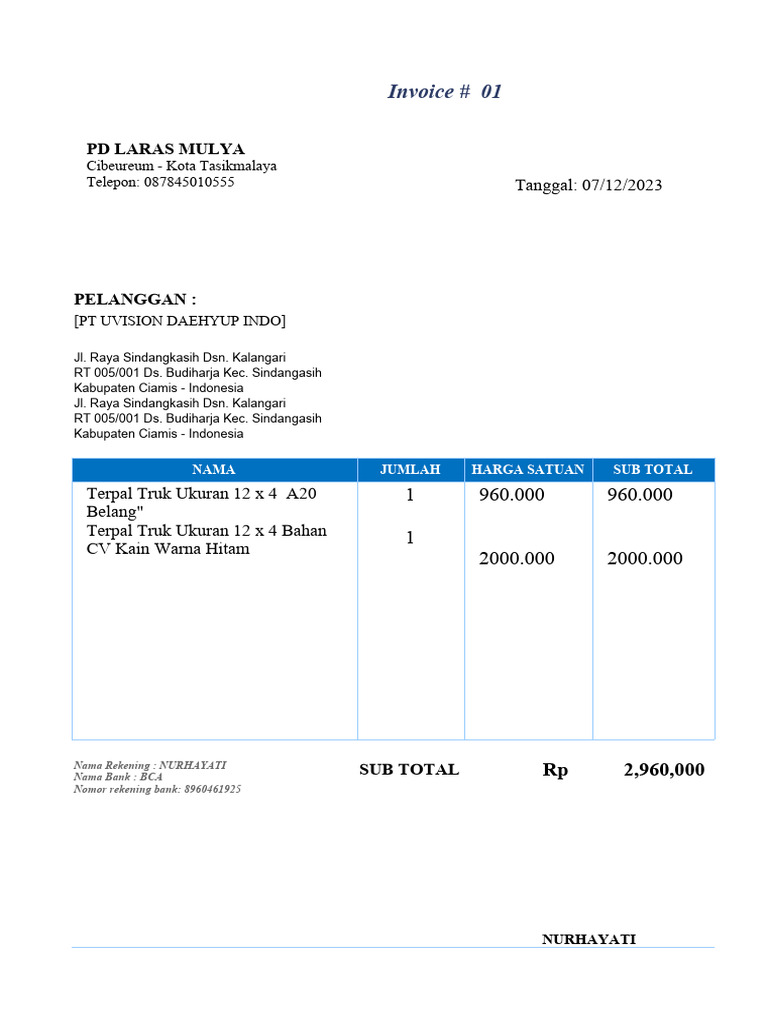 Invoice Excel Gratis Indonesia | PDF