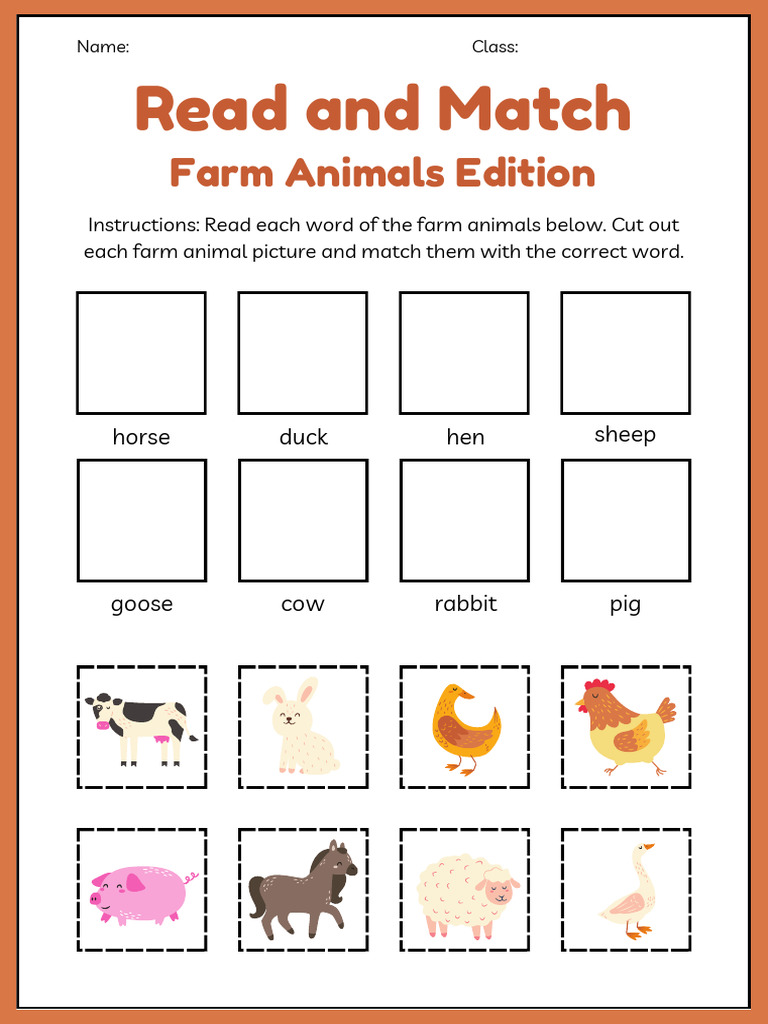 Colourful Farm Animals Read and Match English Worksheet - 20240201 ...