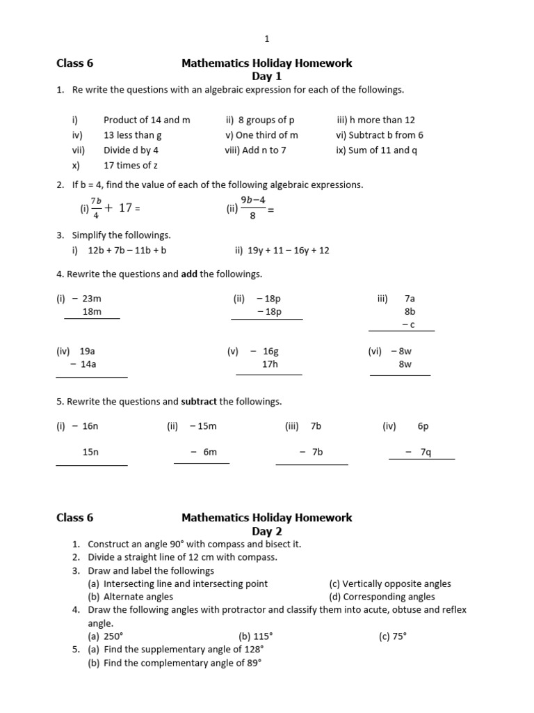 Mathematics Holiday Homework | PDF | Angle | Area Mathematics Holiday Homework | PDF | Angle | Area