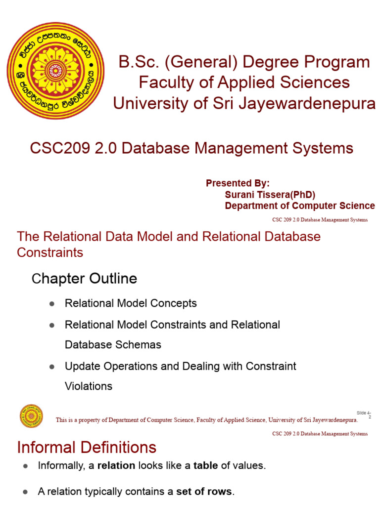 CSC209: Database Management Systems Overview | PDF | Relational Database | Relational Model