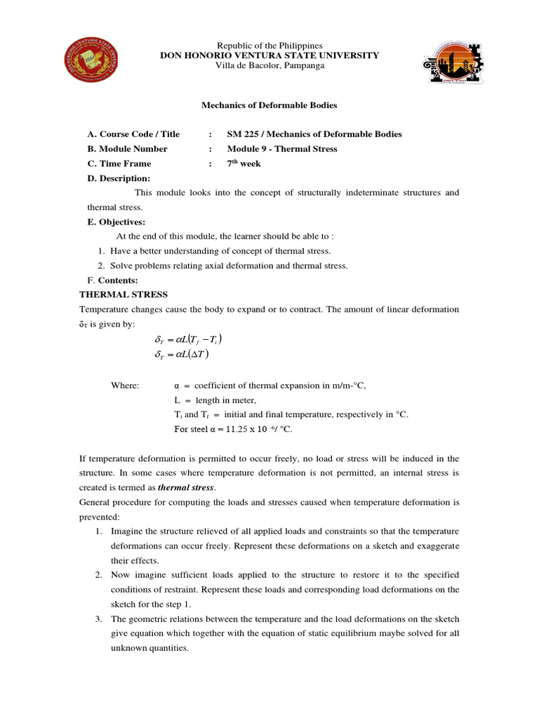 SM Module 9 Thermal Stress | PDF | Stress (Mechanics) | Temperature