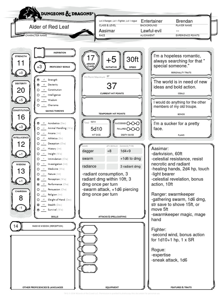 Alder of The Red Leaf-Aasimar Ranger, Fighter, Rogue | PDF | Fantasy ...