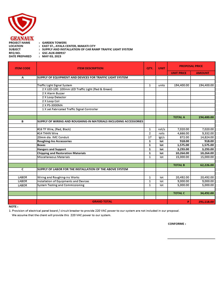Traffic Light System Installation Proposal | PDF | Traffic Light ...