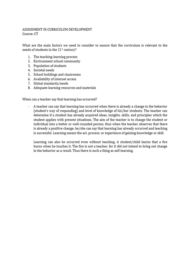 Curriculum Development Last Assignment | PDF
