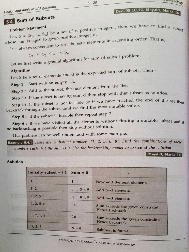 CS8451 - Sum of Subset - Backtracking | PDF