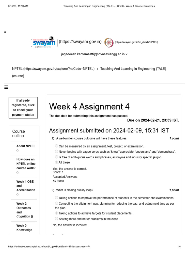Week 4 Course Outcomes | PDF | Intelligence | Learning