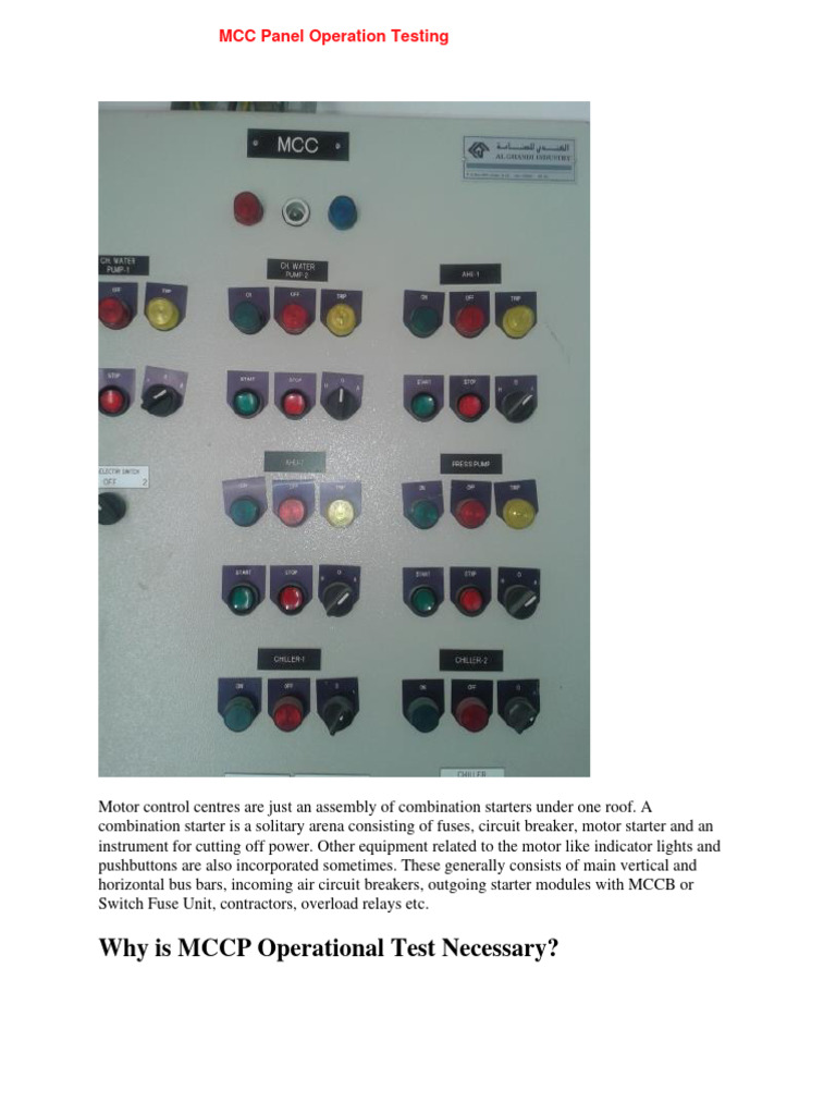 MCC Test Procedure | Download Free PDF | Relay | Transformer