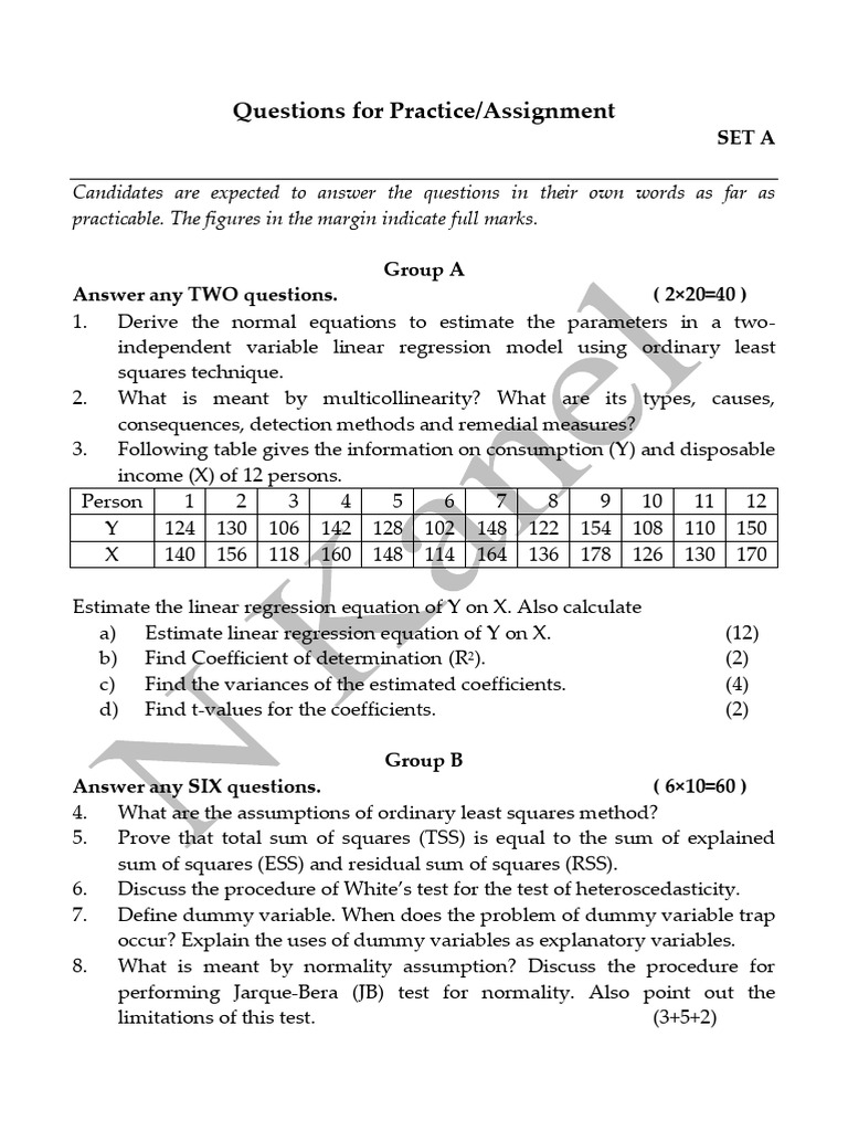 Practice Questions | PDF | Regression Analysis | Ordinary Least Squares