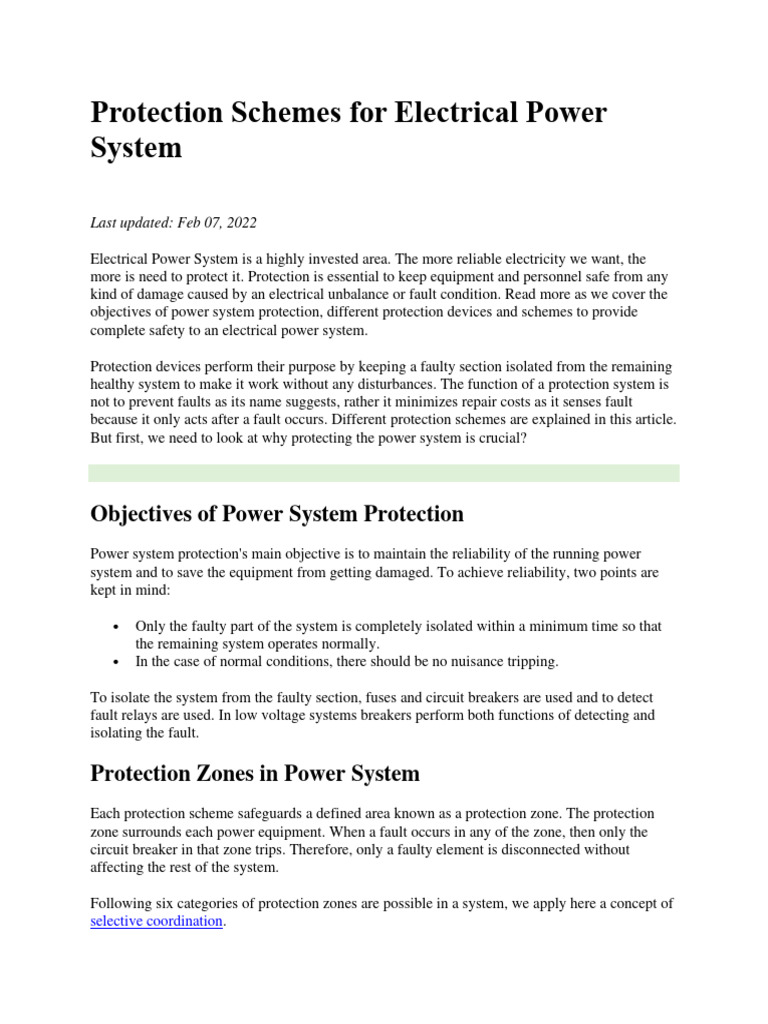 Protection Schemes for Electrical Power System | PDF | Relay | Electric ...